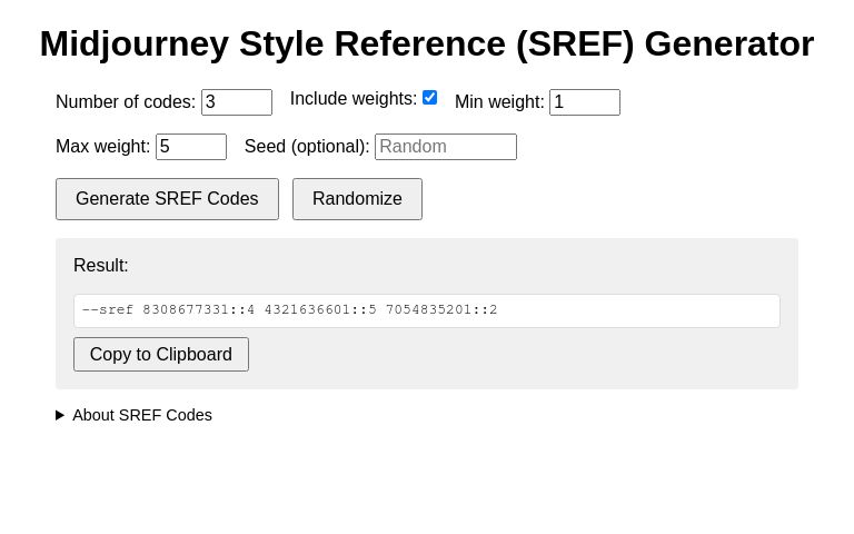 Midjourney Style Reference (SREF) Generator