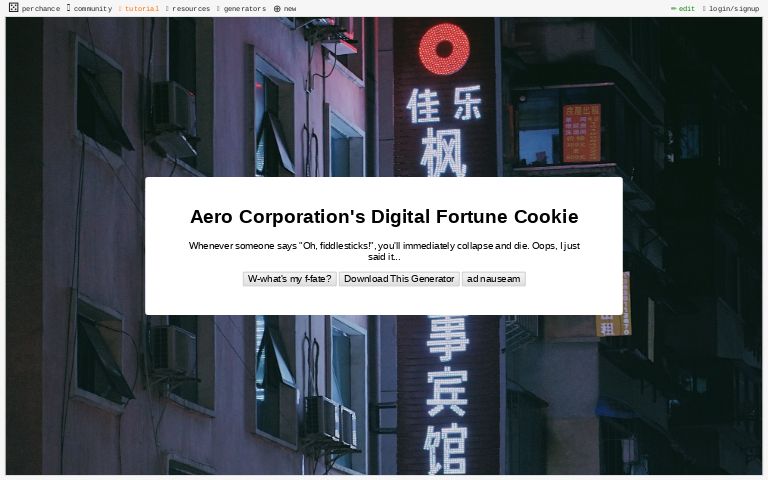 Aero Corporation's Digital Fortune Cookie ― Perchance Generator