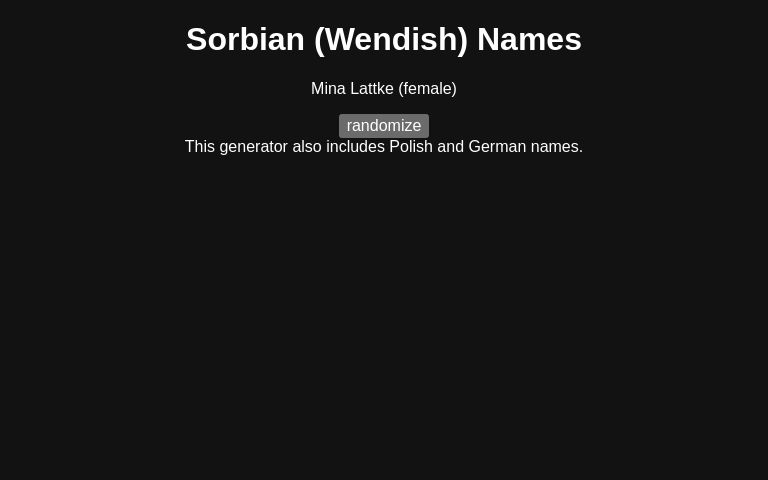 Sorbian (Wendish) Names ― Perchance Generator