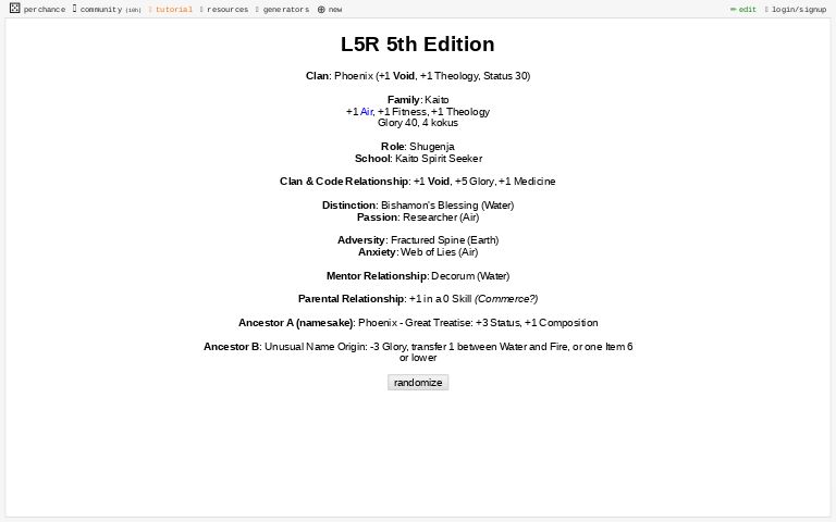 L5R 5th Edition ― Perchance Generator