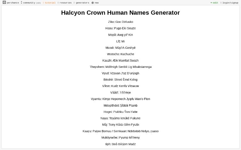 Halcyon Crown Human Names Generator