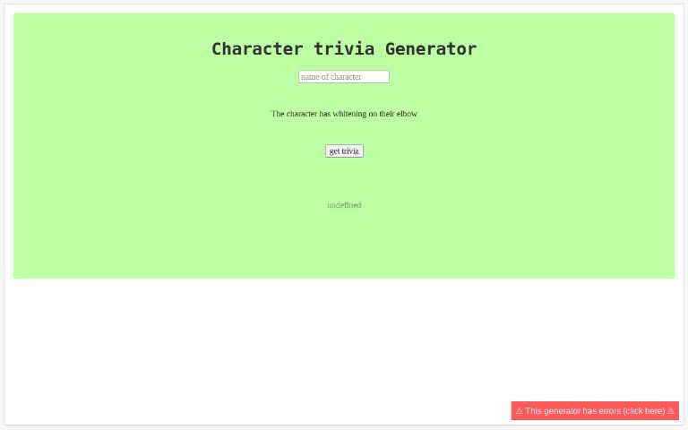 Character trivia Generator