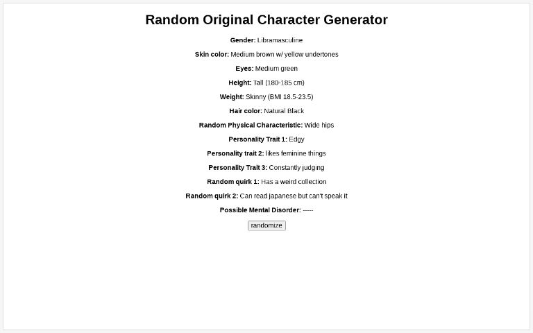 Random Original Character Generator