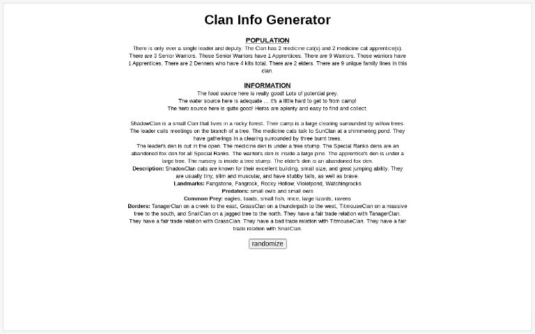 Clan Info Generator