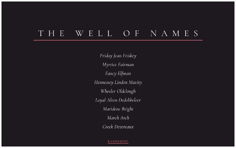 The Well of Names ― Perchance Generator