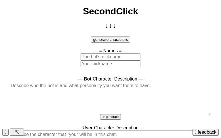 SecondClick (online, free, no sign-up, unlimited) ― Perchance Generator