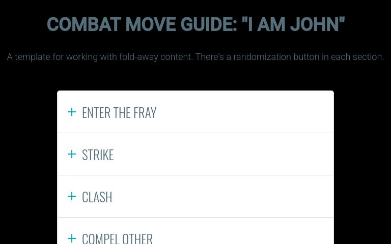 COMBAT MOVE GUIDE: "I AM JOHN" ― Perchance Generator