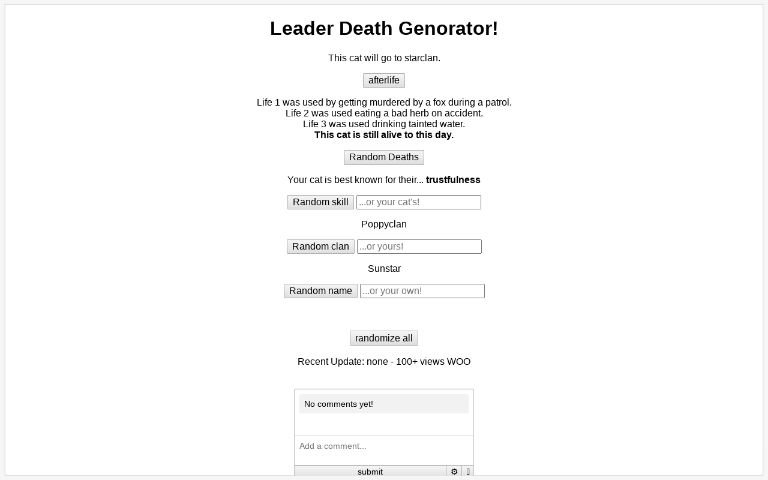 Leader Death Genorator! ― Perchance Generator