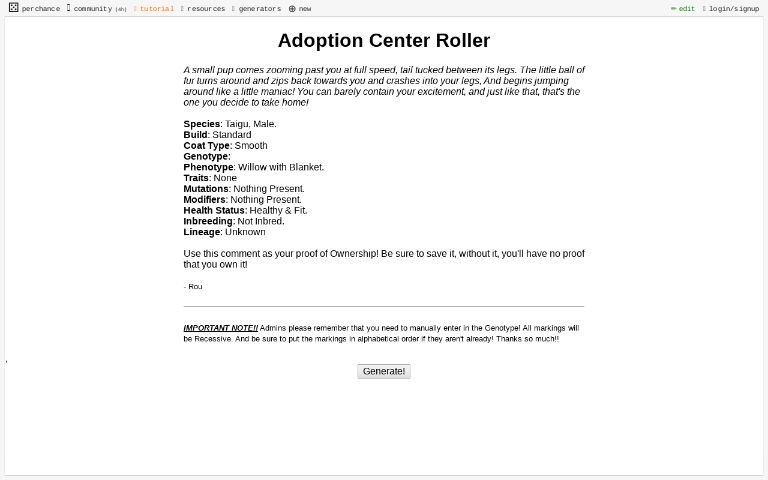 Adoption Center Roller ― Perchance Generator