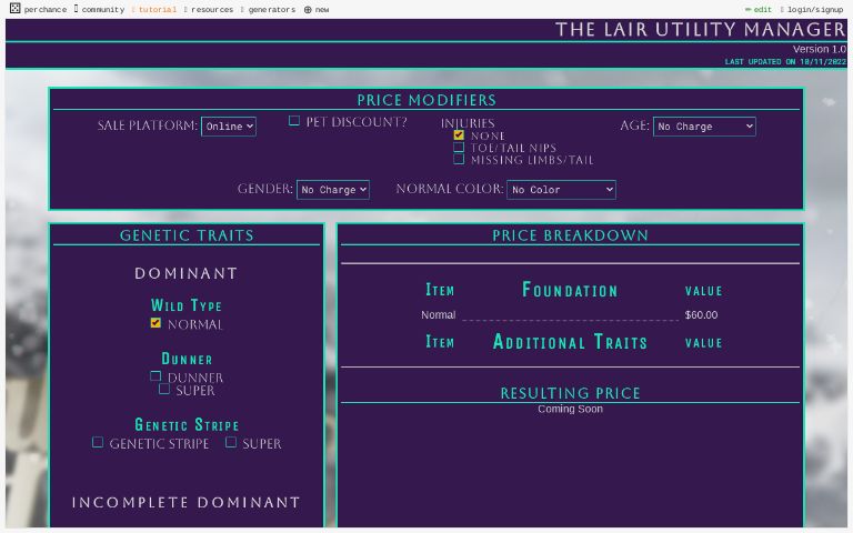 The Lair Utility Manager ― Perchance Generator