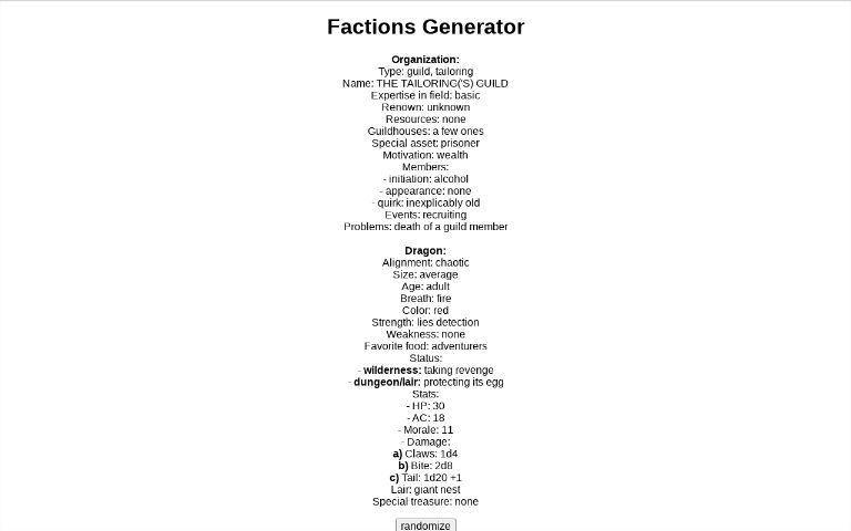 Factions Generator