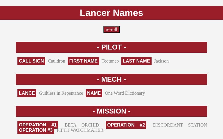 Lancer Names ― Perchance Generator