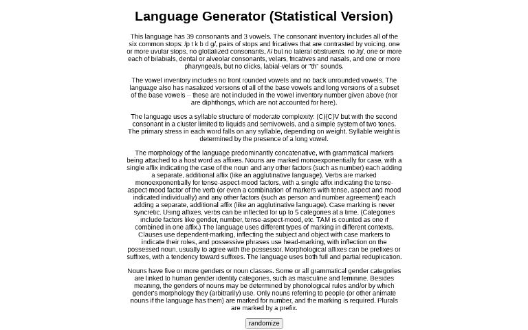 Language Generator (Statistical Version)