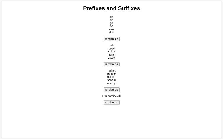 Prefixes and Suffixes ― Perchance Generator