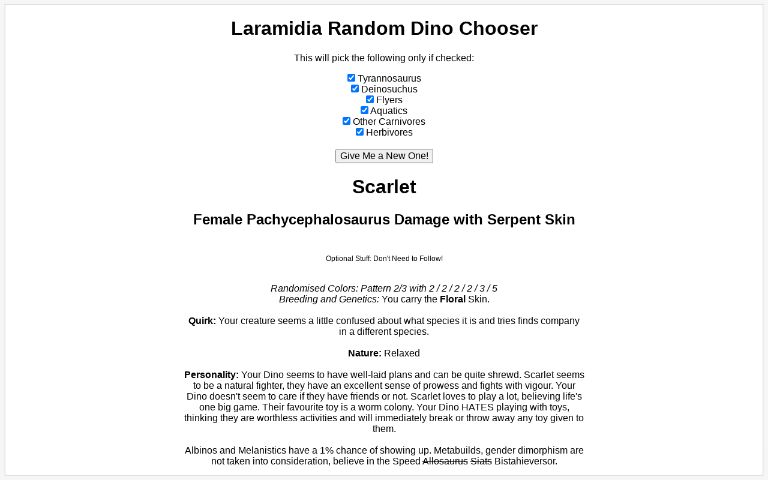 Laramidia Random Dino Chooser ― Perchance Generator