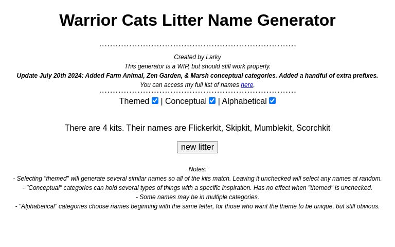 Warrior Cats Litter Name Generator