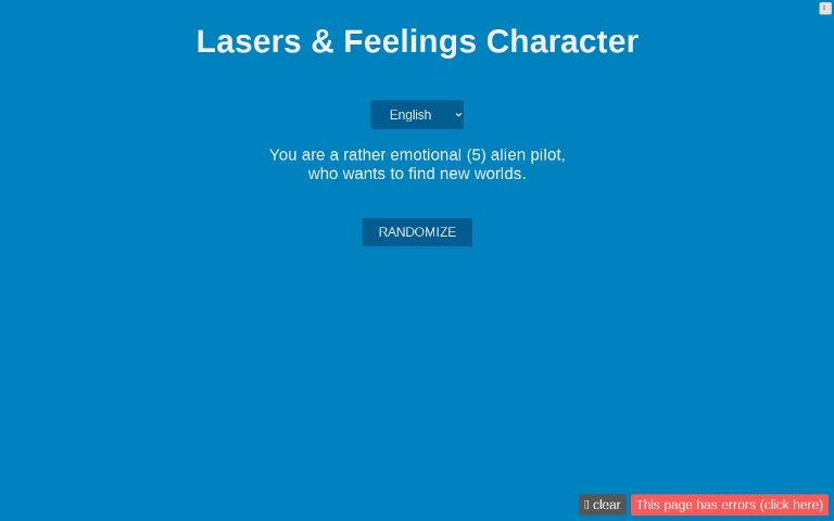 Lasers & Feelings Character ― Perchance Generator
