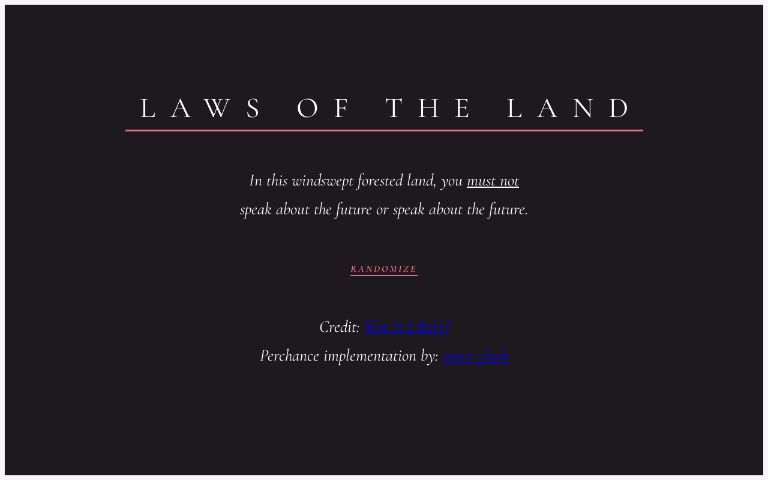 Laws of the Land ― Perchance Generator