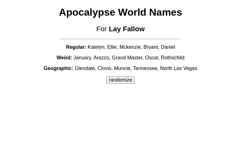 Apocalypse World Names ― Perchance Generator