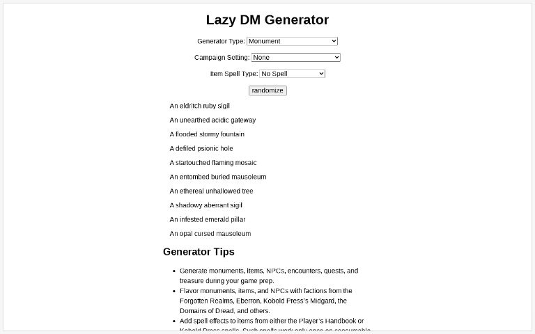 Lazy DM Generator ― Perchance