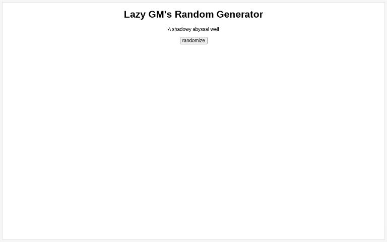 Lazy GM's Random Generator