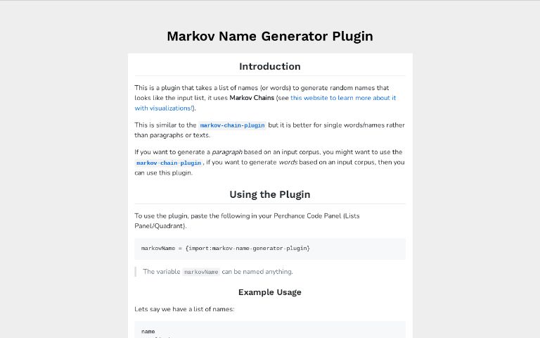 LB Markov Name Generator Plugin