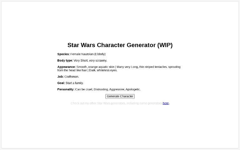 Star Wars Character Generator (WIP)