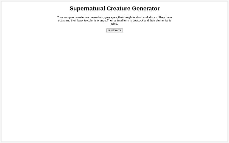 Supernatural Creature Generator