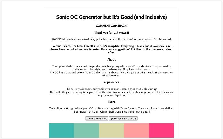 Sonic OC Generator but It's Good (and Inclusive)