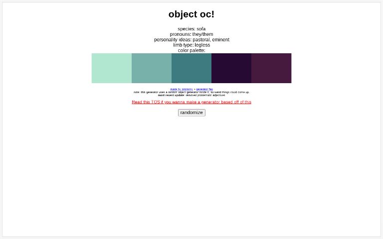 object oc! ― Perchance Generator