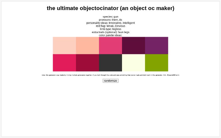 the ultimate objectocinator (an object oc maker) ― Perchance Generator