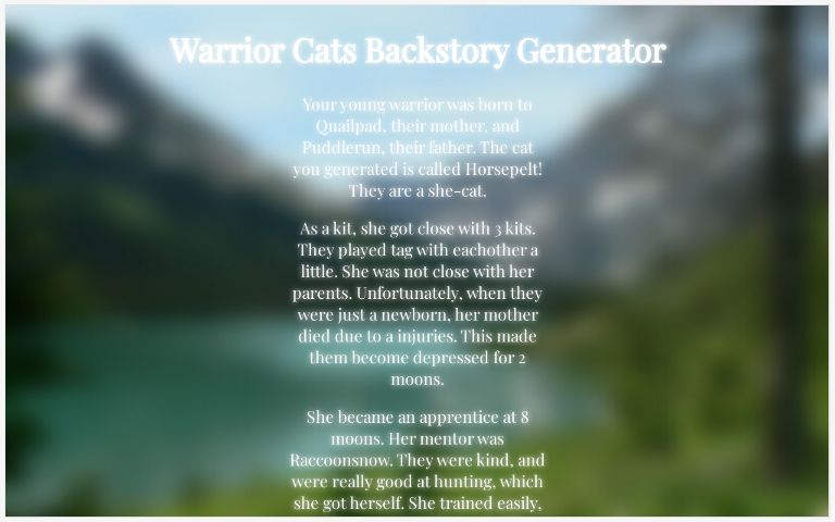 Warrior Cats Backstory Generator