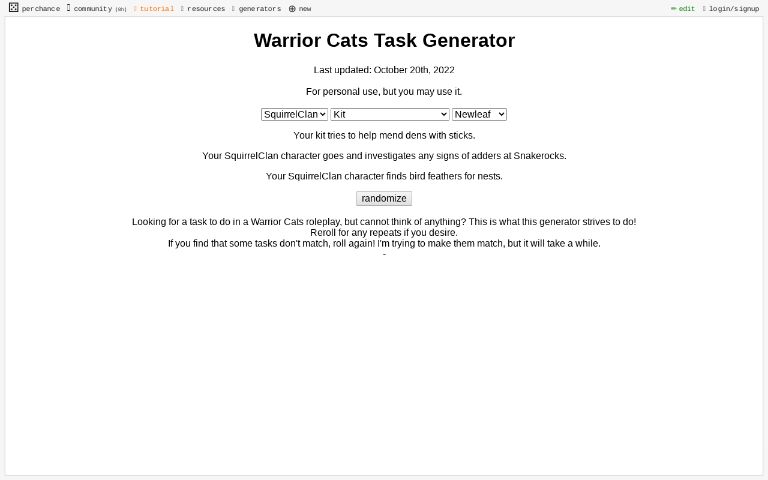 Warrior Cats Task Generator