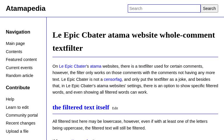 Le Epic Cbater atama website whole-comment textfilter ― Perchance Generator