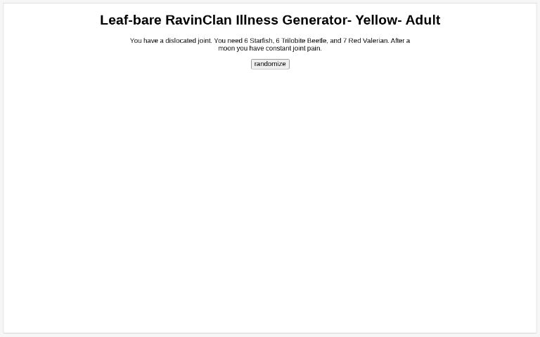 Leaf-bare RavinClan Illness Generator- Yellow- Adult