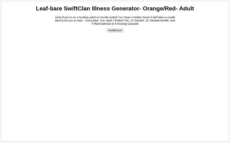 Leaf-bare SwiftClan Illness Generator- Orange/Red- Adult