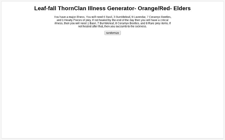 Leaf-fall ThornClan Illness Generator- Orange/Red- Elders