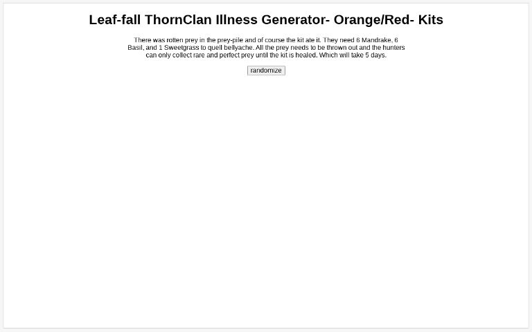 Leaf-fall ThornClan Illness Generator- Orange/Red- Kits