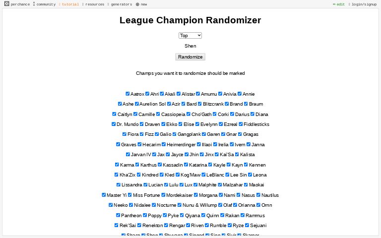 League Champion Randomizer ― Perchance Generator