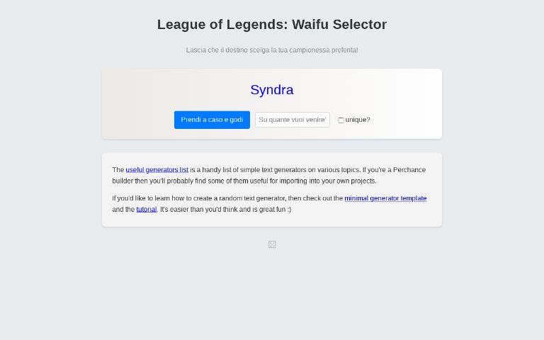 League of Legends: Waifu Selector ― Perchance Generator