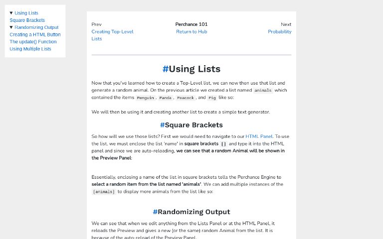 Using Lists ― Perchance Generator