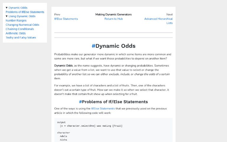 Dynamic Odds ― Perchance Generator