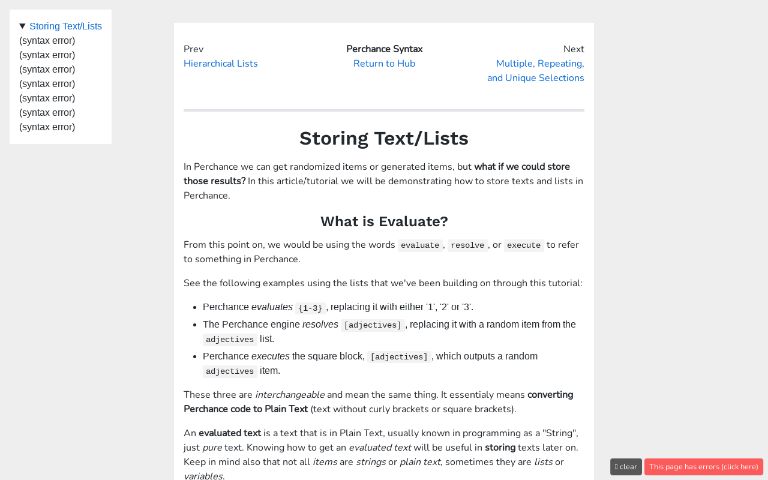 #Storing Text/Lists ― Perchance Generator