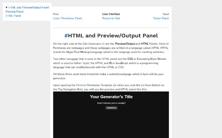 #HTML and Preview/Output Panel ― Perchance Generator