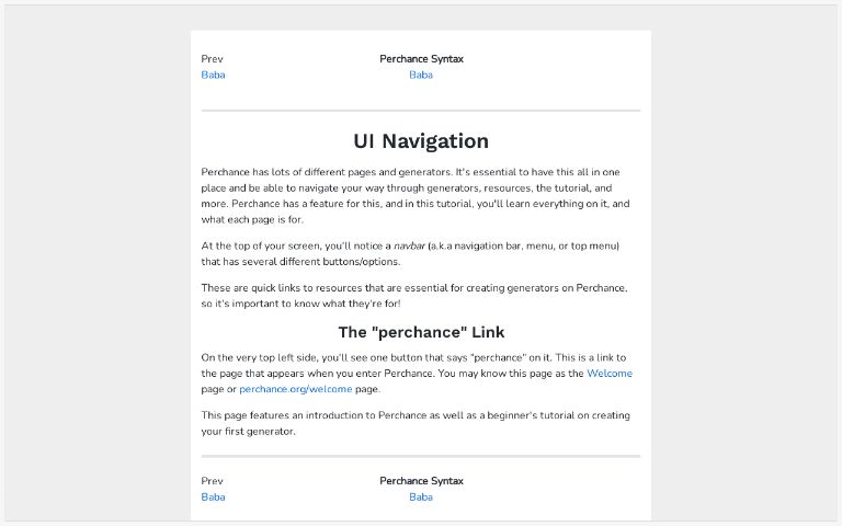 UI Navigation ― Perchance Generator