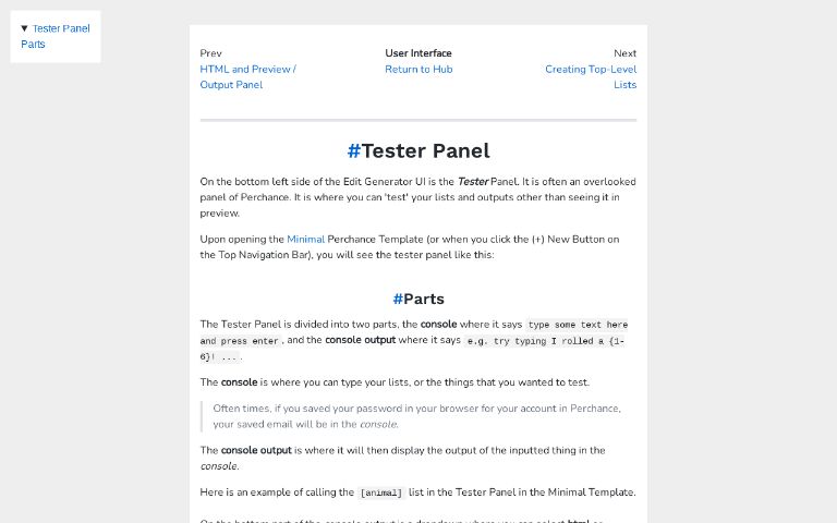 Tester Panel ― Perchance Generator