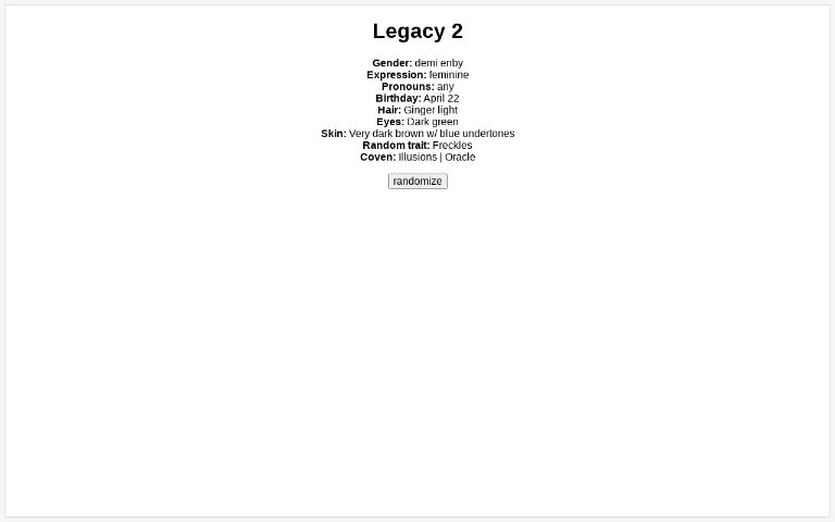 Legacy 2 ― Perchance Generator