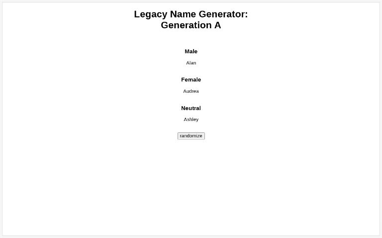Legacy Name Generator:Generation A