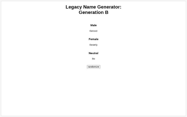 Legacy Name Generator:Generation B