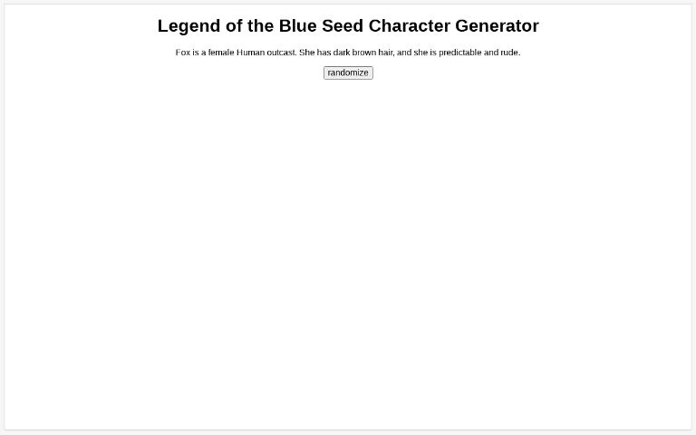 Legend of the Blue Seed Character Generator